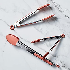 Ayesha Curry Kitchenware Tools and Gadgets Locking Tongs Kitchen Utensil Set, 3 Piece, Redwood Red