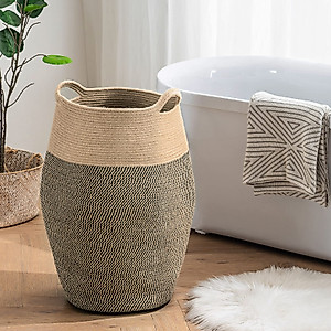 Cotton Rope Laundry Hamper by YOUDENOVA, 105L - Woven Collapsible Laundry Basket - Clothes Storage Basket for Blankets, Laundry Room Organizing, Bedroom Storage, Clothes Hamper – Dark Brown