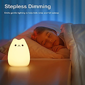 Night Lights for Kids, Cute Cat Silicone Lamp for Children, 7 Colors Night Light Gifts for Baby Boys Girls (Cat A)