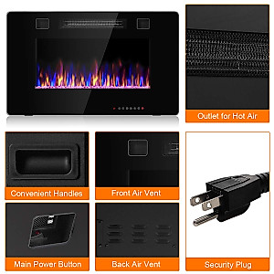 ORALNER Electric Fireplace 30 Inch, Recessed & Wall Mounted Fireplace Heater with 12 Flame Effects, 5 Brightness, Remote Control & 8H Timer, Overheating Protection, 750W/1500W, Black (30 Inches)