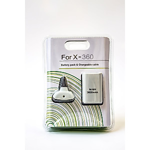 Old Skool Play & Charge Kit Battery and Charging Cable -White Compatible with Xbox 360