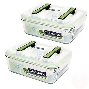 Glasslock Airtight Anti Spill Rectangular Handy Food Container set of 2 Tempered Glass 4500ml/19cup RP605 Microwave Safe