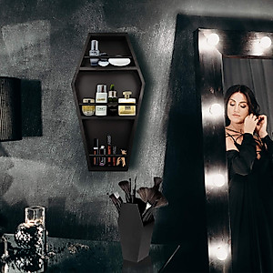 nanayo Makeup Coffin Shelf And Brush Holder – 3 Shelf Makeup Holder for Gothic Decor – Free Standing or Wall Hanging Organizer Spooky Coffin Decor for Bedroom or Bathroom