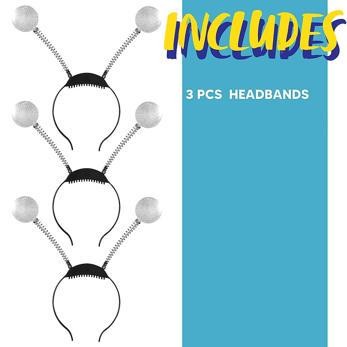 JOYIN 3 Pack LED Silver Martian Antenna Headband, Light UP Alien Headbands Head Bopper Balls, Glowing Martian Headbands Set, Alien Headpiece, Party Halloween Costume Accessories Party Favor