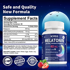Melatonin 40 mg for Adults - Fast Dissolve & Chewable Sublingual Sleep Supplement - Extra Strength Melatonin with Vitamin D3 & MSM, Selenium for Health Rest Cycle, Deep Zzzs, Sugar-Free, 180 Servings