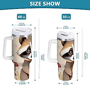 Cartoon Raccoon Tumbler with Handle and Straw 30-40 Lid Cup Holder Compatible for Travel Insulated Stainless Steel Cup Food Grade PP Gifts for Him Her BPA-free