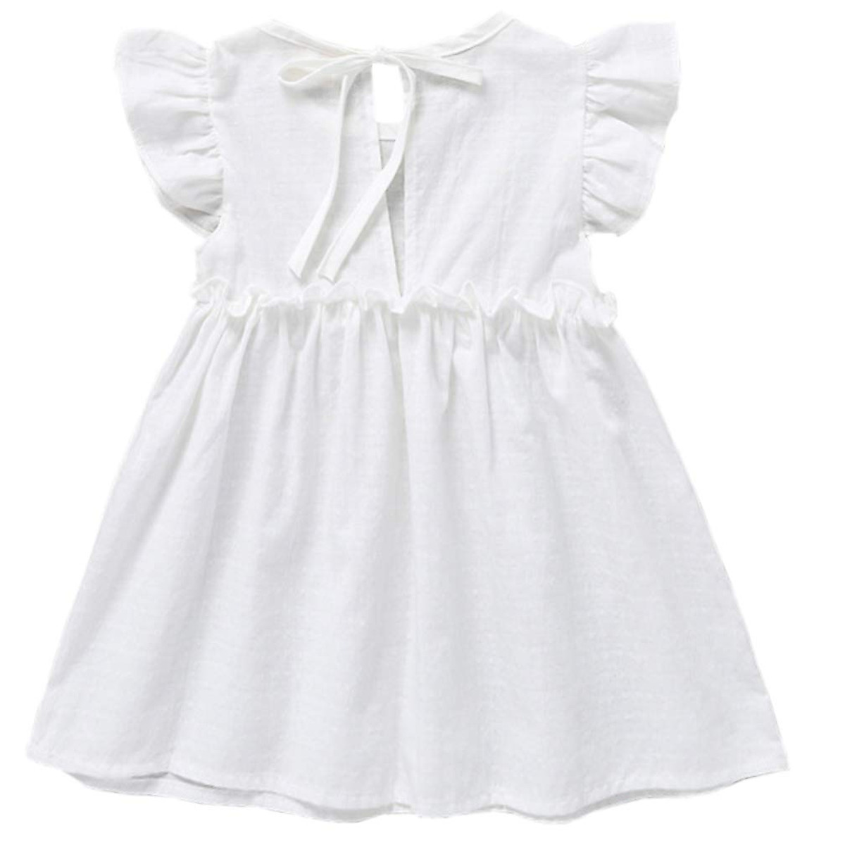 Niyage Baby Toddler Girls Cotton Flutter Sleeve Pleated Tunic Dress Swing Casual Playwear White 90