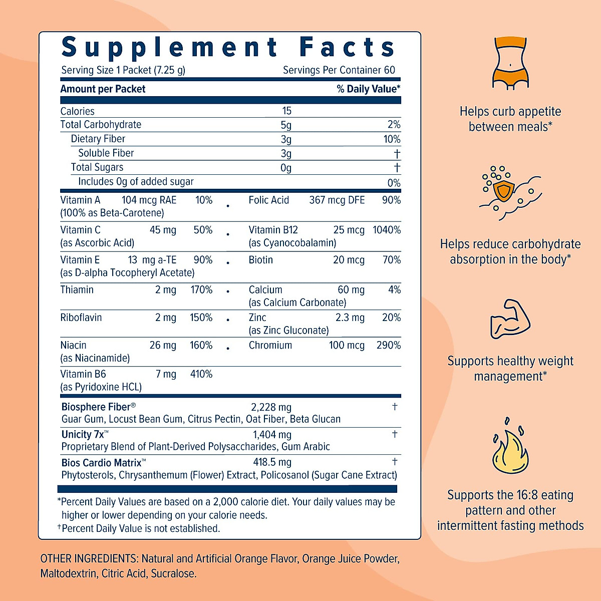 UNICITY BALANCE ORANGE - Stay Full Longer by Slowing Carbohydrate Absorption (60 Packets). Helps Support a Healthy Digestive System and Keeps Your Body Well Maintained (30-Day Supply)