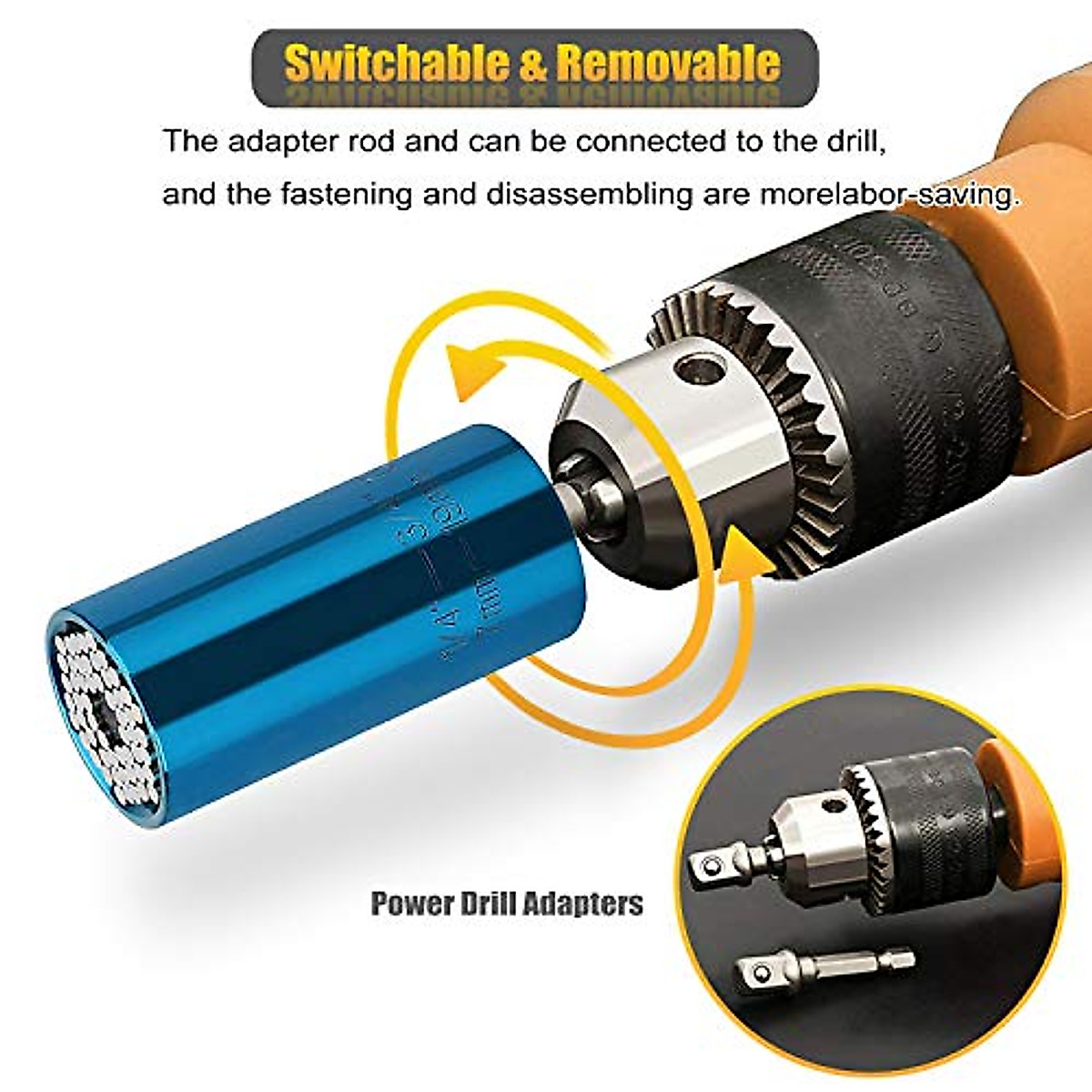 2 Sets Universal Wrench Socket Gifts for Men, 1/4 to 3/4 inch Universal Grip Ratchet Tool Sets with Power Drill Adapter, Best Unique Gadgets for Men Handy DIY Tools Dad Father Husband Boyfriend Him