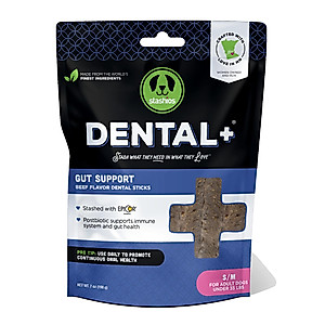 Stashios Dental+ Sticks for Dogs Under 35 lbs- Gut Support, with Beef Bone Broth, All Natural, EpiCor postbiotic, Made in The USA, Dental+ Bag, S/M - 7 oz.