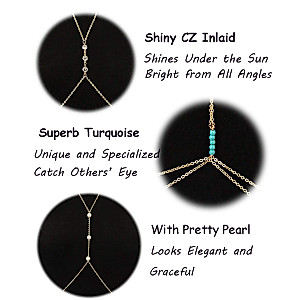 Vegolita 12Pcs Body Chains for Women Beach Bikini Waist Belly Chain Jewelry Necklace Gold tone