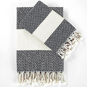 Die Caprie Turkish Hand Towels Set of 2 | 100% Cotton, 16 x 40 Inches | Decorative Bathroom Towel for Hand, Face, Gym, Yoga, Dishcloth, Kitchen and Bath(2 Hand Towels, Black)