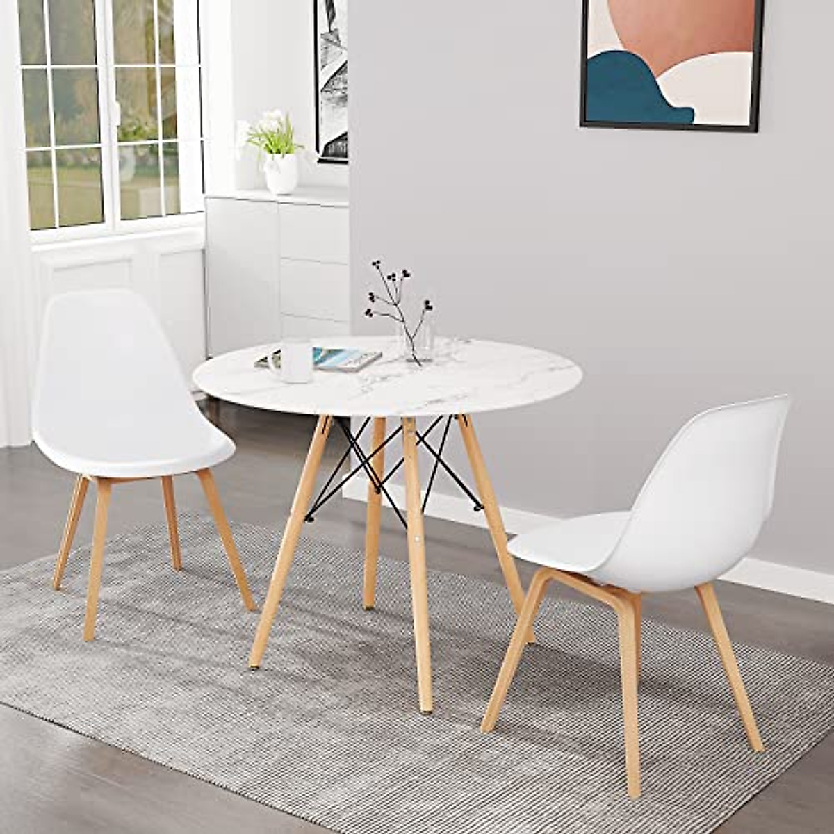 NIERN Round Dining Table with MDF Top,Marble Modern Kitchen Table for Dining Room Kitchen Home Office (Mable)