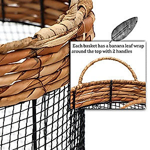 Trademark Innovations Oval Wire Tall Garden Home Décor Baskets with Wicker and Handles - Set of 3