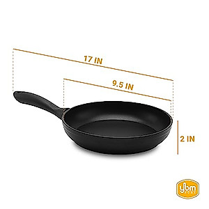 YBM HOME Non-Stick Aluminum Induction Compatible Frying Pan with Handle for Omelets, Simmering, Sautéing, and Braising, Black - 9.5 Inch