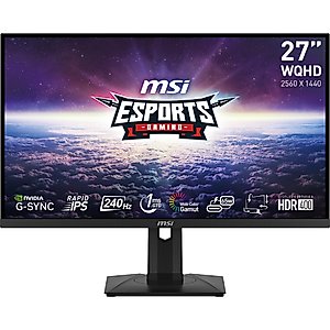 MSI G274QPX, 27" Gaming Monitor, 2560 x 1440 (QHD), Rapid IPS, 1ms, 240Hz, G-Sync Compatible, HDR 400, HDMI, Displayport, Tilt, Swivel, Height Adjustable, Pivot,Black