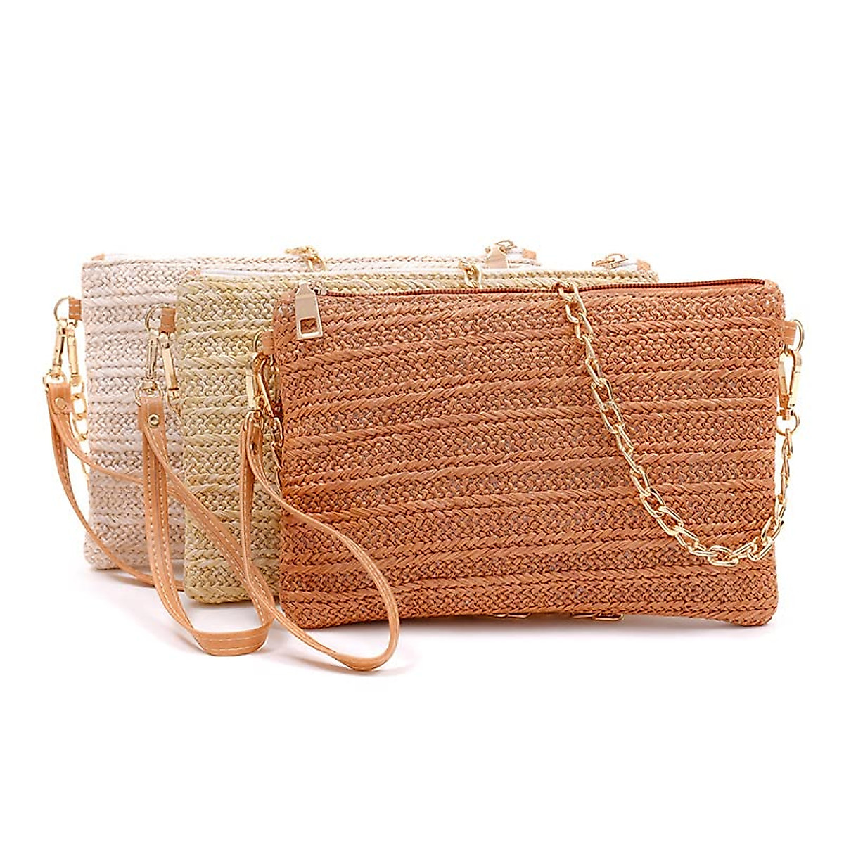 Beurlike Straw Clutch Purses for Women Beach Wristlet Wallet Small Cross body bag for Girls(Brown)