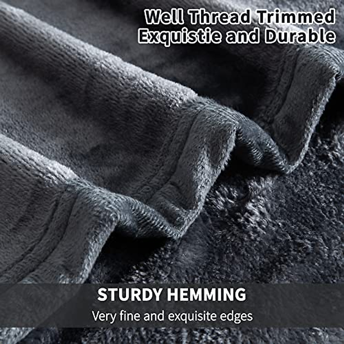 Cambividas Fleece Blanket, Queen Size Blanket, 330GSM, 90x90 Inches All Season Super Soft Cozy Warm Fuzzy Throw Blanket for Bed, Sofa, Travel, Camping, Dark Grey