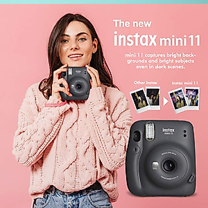 FUJIFILM INSTAX Mini 11 Instant Film Camera (Charcoal Grey) + ACCESSORY BUNDLE THAT INCLUDES 4X Fujifilm Instax Mini Twin Film (80 Exposures), Camera Carrying Case, Camera Strap & Funky Film Frames
