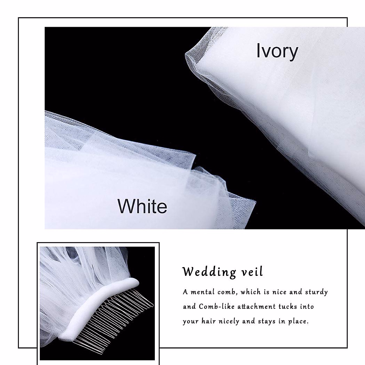 Acenail 2 Tiers Bride Wedding Veil Waist Veil Short Lace Edge Veil with Comb Bridal Tulle Hair Accessories for Brides(Ivory)