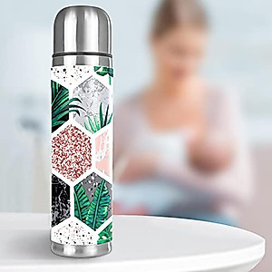 Geometric Plant Hexagon Stainless Steel Water Bottle Leak-Proof, Double Walled Vacuum Insulated Flask Thermos Cup Travel Mug 17 OZ