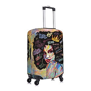 DOINBEE African American Woman Girl with Crown Travel Luggage Cover Black Women Colorful Graffiti Hair Art with Positive Words Suitcase Cover Protector Elastic Baggage Case Covers Fit 25-28" Luggage
