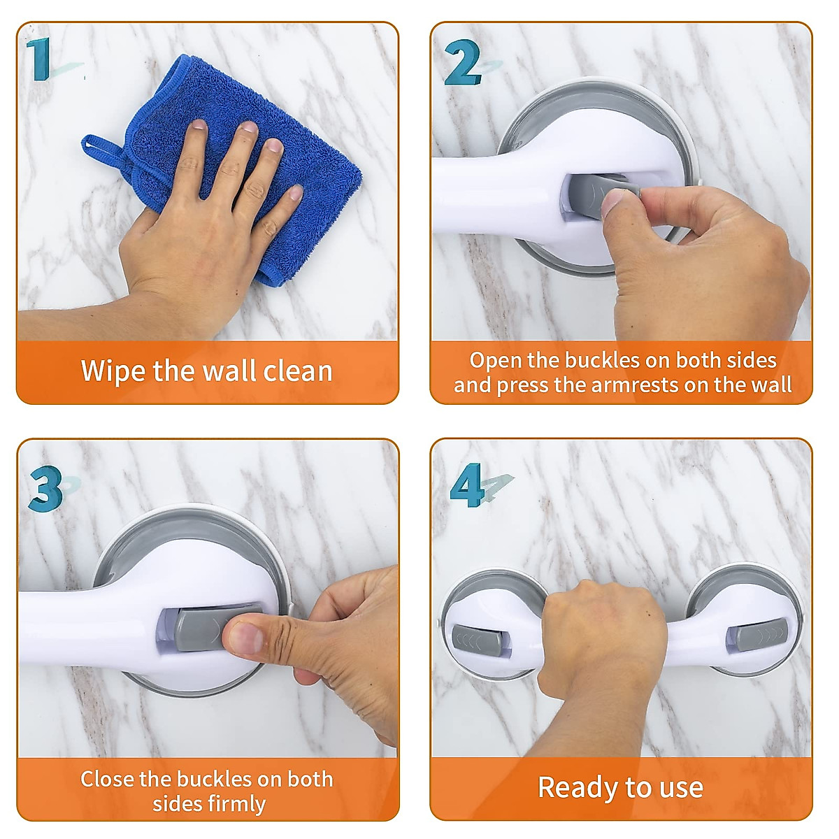 BUBEHYMY 2 Pack Shower Handle, 12 inch Grab Bars for bathtubs and Showers for Handicap, Mother, Elderly Seniors Assistance Products Baby Shower Handle Safety Cup Grip Non Slip Handicap