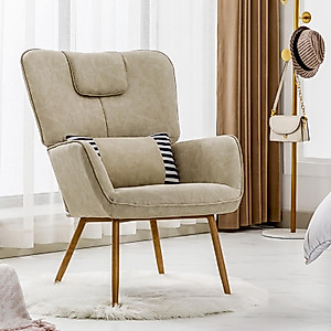 FERFALDER Upholstered Wingback Chair, Beige Accent Chair, Comfy Living Room Chairs, Faux Leather Arm Chair for Living Room, Bedroom, Office and Study