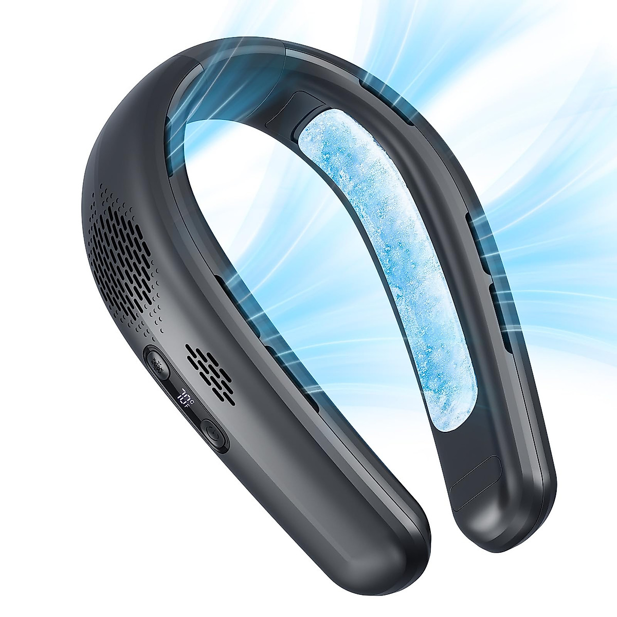 Koonie Neck Air Conditioner, Portable Cooling Neck Fan Blow Cold Air, 4000mAh Rechargeable Around Neck Breeze Fan 3 Speed, 3 Refrigeration Mode, 8H work time, Adjustable Width, Digital Display