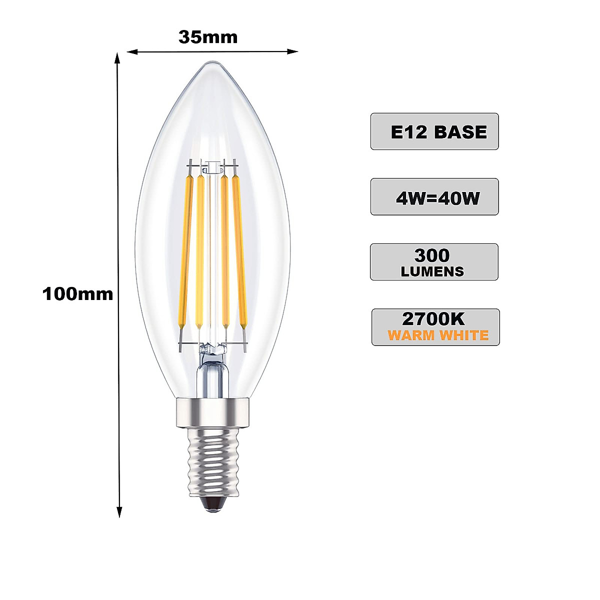 Ligheet E12 Led Bulb 4W,40 Watt Equivalent Candelabra Ceiling Fan Light Bulbs,Soft White 2700K,Non-Dimmable, Pack of 4
