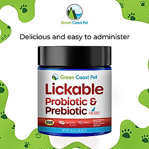 Green Coast Pet Lickable Actives Probiotic & Prebiotic Supplement for Dogs, 16 oz | Made in USA | 30 Day Supply