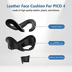 AMVR Face Cover for Pico 4/Pico 4 Ultra, Resilient Vent Leather Face Pad Replacement Soft Facial Cushion Interface Bracket Set Washable Lightproof Comfortable VR Accessories（Black, 3-in-1）