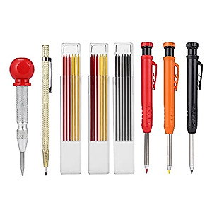 ACBungji 23 Pcs Mechanical Carpenter Pencils Set with Metal Solid Pencil Marking Tool Built-in Sharpener, Carbide Scriber Tool, Center Punch and Refills for Woodworking Architect Construction