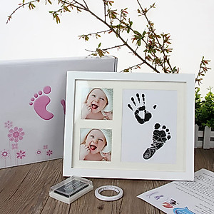 Putybudy Baby Handprint Footprint Keepsake Kit, Baby Keepsake Frames Picture Frame Kit with Ink Pad Baby Shower Gifts Baby Milestone Picture Frames Decor for Infant Boys Girls- White Frame