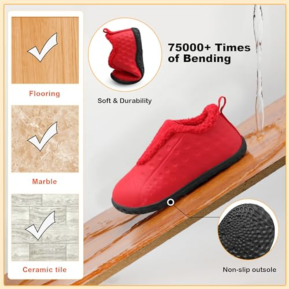 BARERUN Toddler Slippers Boys Girls Warm Skin-friendly House Slippers Soft-Lightweight Around House Shoes for Kids Indoor/Outdoor, Red, 8-8.5 Toddler