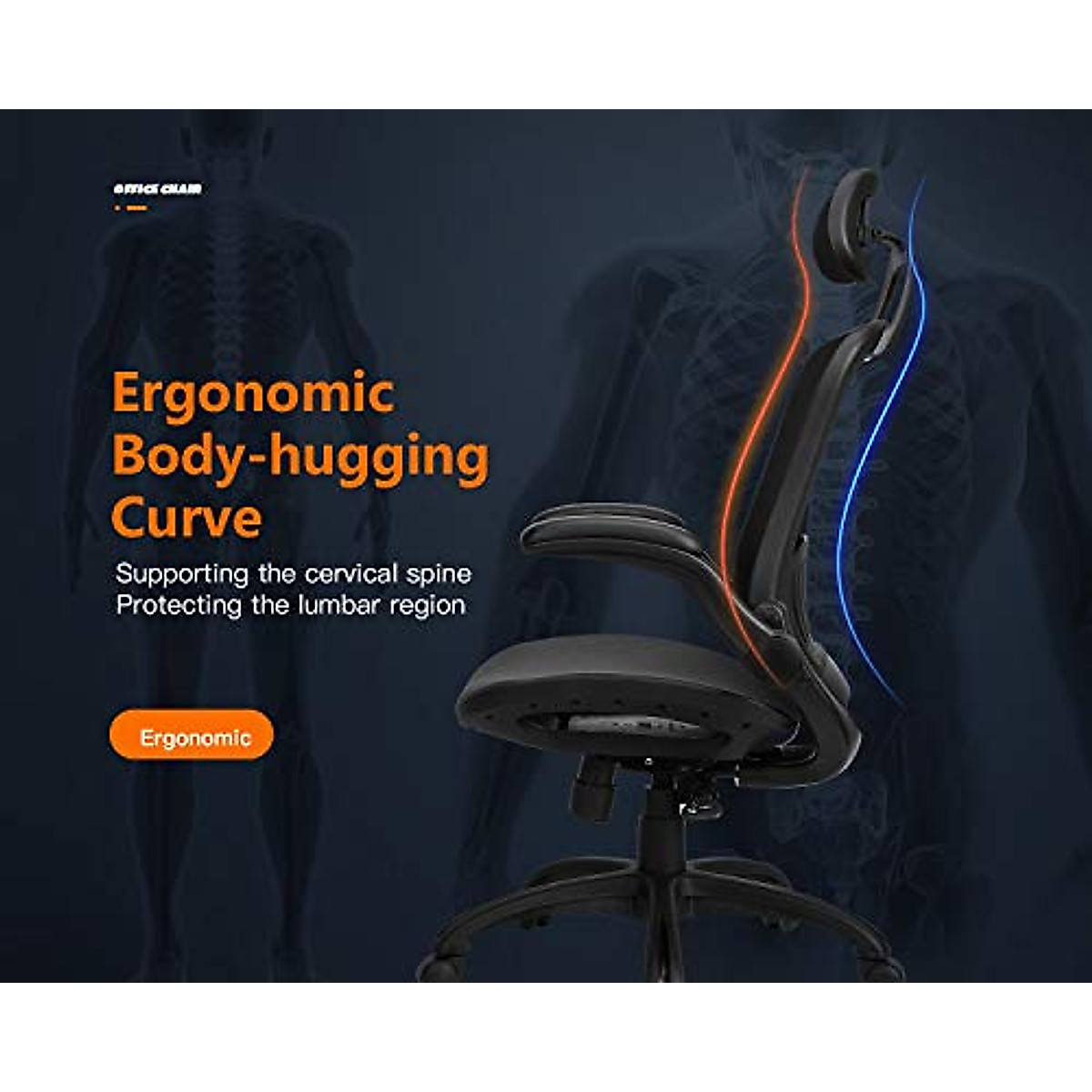 Office Chair Ergonomic Desk Chair Mesh Computer Chair with Lumbar Support Headrest Flip UP Arms Rolling Swivel Adjustable Task Chair for Adults,Black