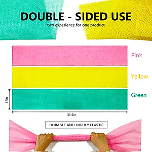Yiclick Exfoliating Body Scrubber, Back Scrubber for Shower Bath, Exfoliating Washcloth Towel for Men Women, Body Exfoliator Loofah Luffa Sponge Net Rag Back Washer (Green+Pink+Yellow)