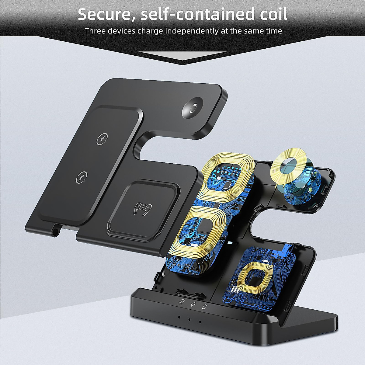 Wireless Charger,3 in 1 Wireless Charging Station for iPhone 15 14 13 12 11 Pro Max/X/8,Charger Stand for Apple Watch Series 9 8 Ultra 7 6 SE 5 4 3,AirPods Pro 2 Black