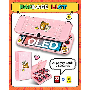 Xinocy (2in1 for Nintendo Switch OLED Case +24 Switch Game Holder Cute Cartoon Bear Slim Protective Cases Soft Shell for Kids Boys Teens Girls Girly Design Funny Aesthetic Covers for Switch OLED 2021