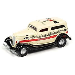 1933 Panel Delivery Truck Yellow with Red Stripe and Game Token 85th Anniversary Series 1/64 Diecast Model Car by Johnny Lightning JLPC001-JLSP093