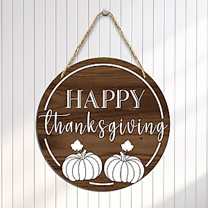 Happy Thanksgiving Pumpkin Wooden Sign for Front Door Decor, Round Wood Hanging Sign Thanksgiving Autumn Home Decorations, Fall Harvest Wall Hanging Art Sign Plaque for Porch Yard Garden - 02