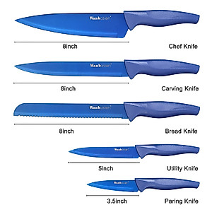 Wanbasion Kitchen Knife Set Block, Stainless Steel Kitchen Knife Set, Professional Kitchen Knife Set Block with Blue Titanium