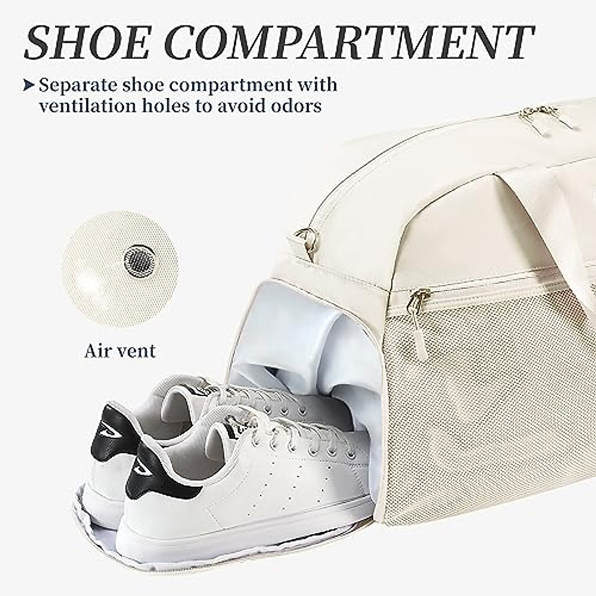 Gym Bag for Women With Shoe Compartment Sport Duffle Bag Travel bag With Wet Pocket Weekender Bag for Travel Gym Yoga Tennis Sports(Beige)