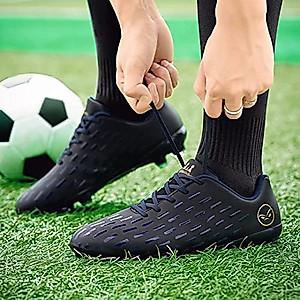 TOLLN Men Firm Ground Outdoor Soccer Cleats Youth Football Shoes SC22035-Black-41