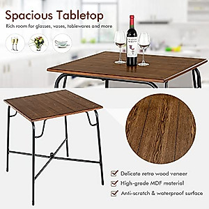 COSTWAY 5-Piece Bar Table Set Industrial Counter Height Square Table with 4-Piece Classic Backless Stools Space-Saving Vintage Dining Table Set for Apartment Breakfast Nook Easy Assembly Rustic Brown