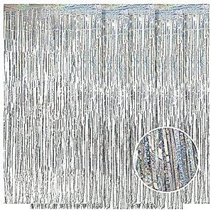 5 Pack Silver Fringe Curtain Backdrop 3.2ft x 8.2ft Metallic Tinsel Foil Fringe Streamers for Photo Booth Props Background Birthday Party Decorations Wedding Christmas Halloween Decorations (Silver)