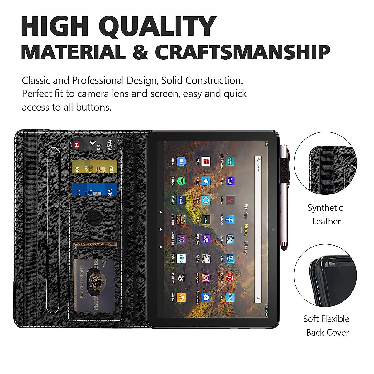 Case for All-New Fire HD 10 & Fire HD 10 Plus Tablet (10.1", 11th Generation, 2021 Release), Slim Folio Stand Soft Cover with Smart Auto Wake/Sleep, Colorful Floral Green Leaf + Coasters