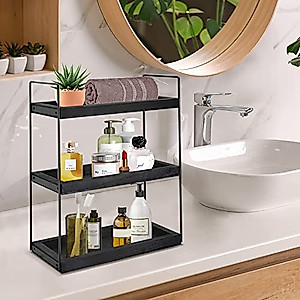 3 Tier Bathroom Counter Organizer, Wood Bathroom Organizer Countertop Storage Shelf, Bathroom Trays for Counter, Standing Rack Skincare Organizer Cosmetic Holder, Kitchen Spice Rack Bathroom Decor