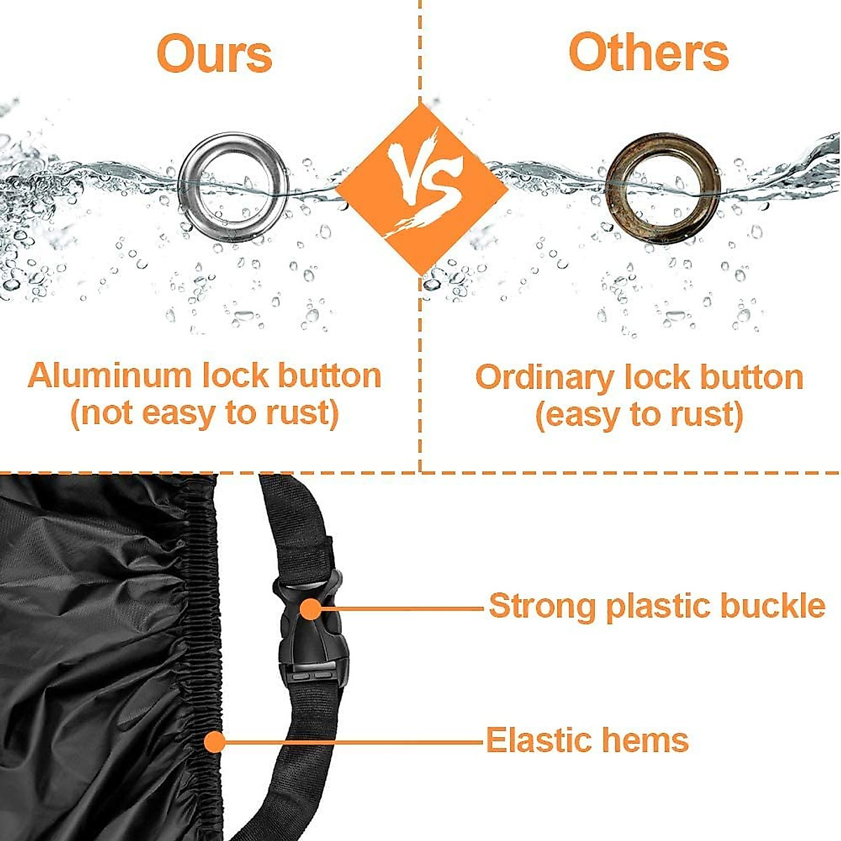 Motorcycle Scooter Cover Waterproof Outdoor - Large Medium XL 250cc 150cc 50cc Scooter Shelter for Harleys All Weather Motorbike Protection with Lock Holes Tear-Proof Heavy-Duty (Black)