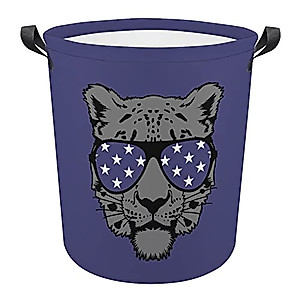 Cool Black Leopard Foldable Laundry Basket Waterproof Hamper Storage Bin Bag with Handle 16.5"x 16.5"x 17"